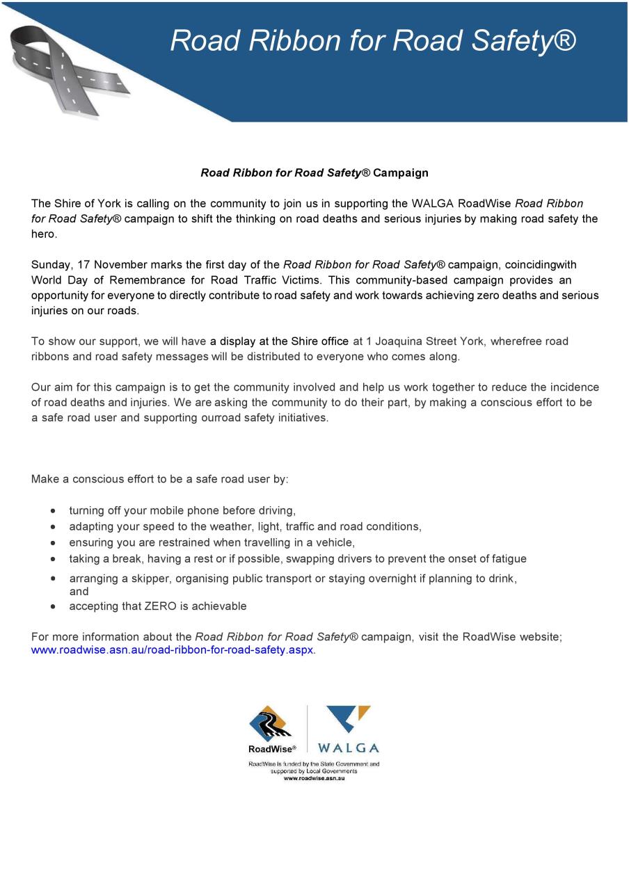 News Story - Road Ribbon for Road Safety » Shire of York